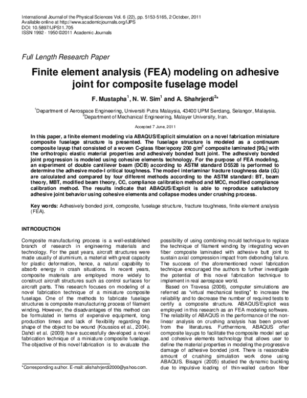 (PDF) Finite element analysis (FEA) modeling on adhesive joint for ...