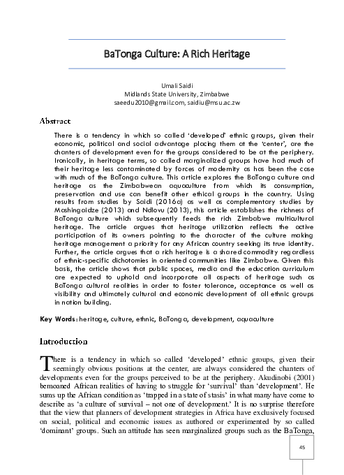 (PDF) BaTonga Culture: A Rich Heritage