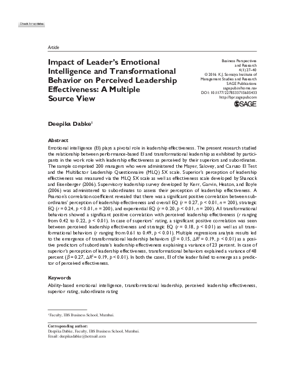 (PDF) Impact of Leader’s Emotional Intelligence and Transformational ...