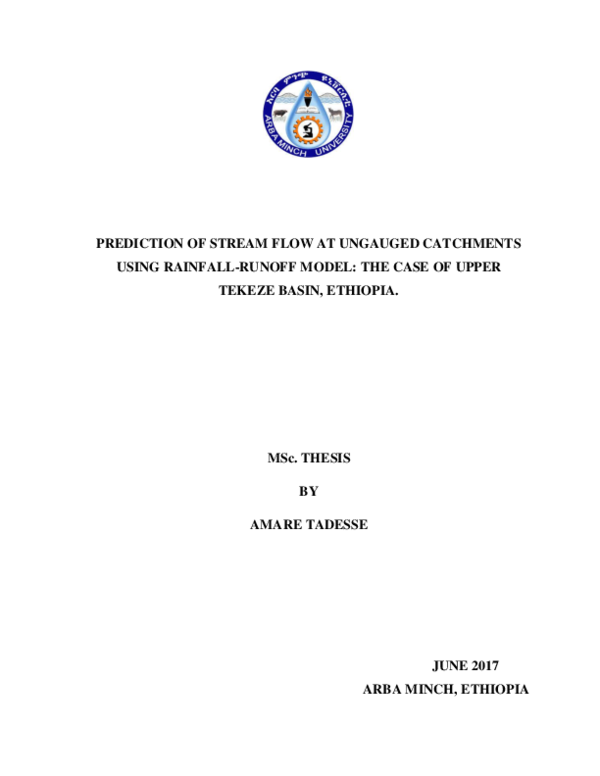 Pdf Prediction Of Stream Flow At Ungauged Catchments Using Rainfall Runoff Model The Case Of