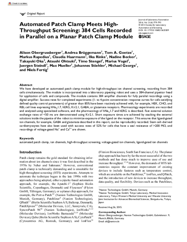 (PDF) Automated Patch Clamp Meets High-Throughput Screening: 384 Cells ...