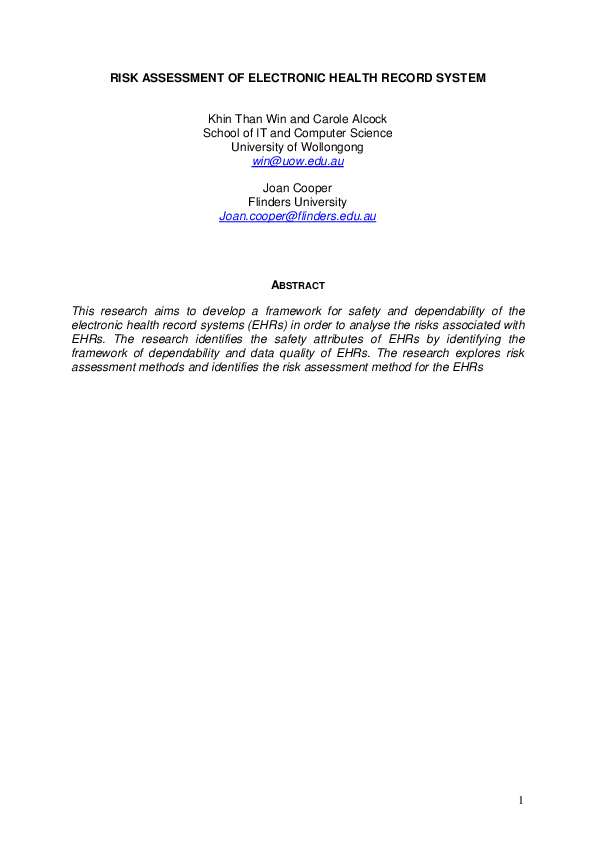 (PDF) Risk assessment of electronic health record system