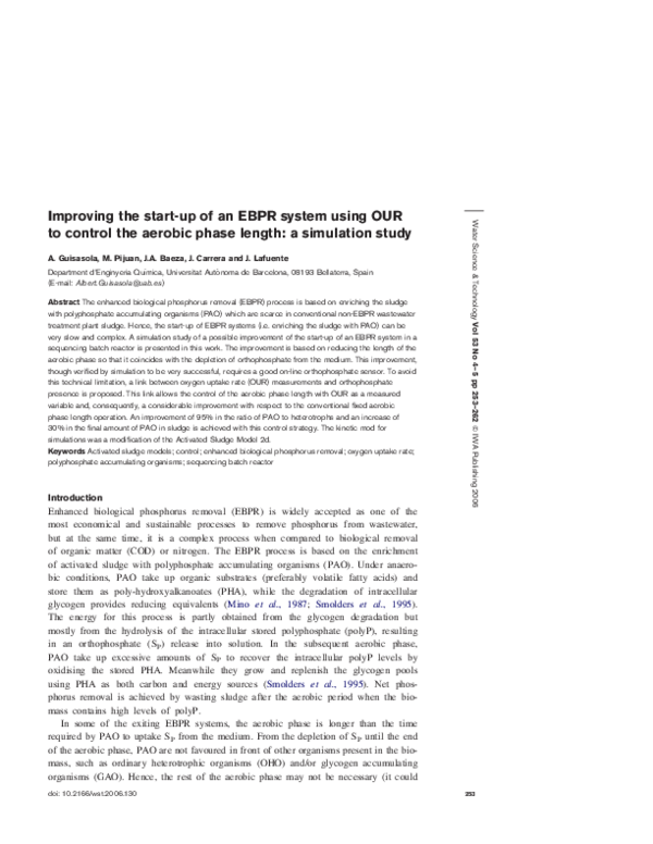 (PDF) Improving the start-up of an EBPR system using OUR to control the ...