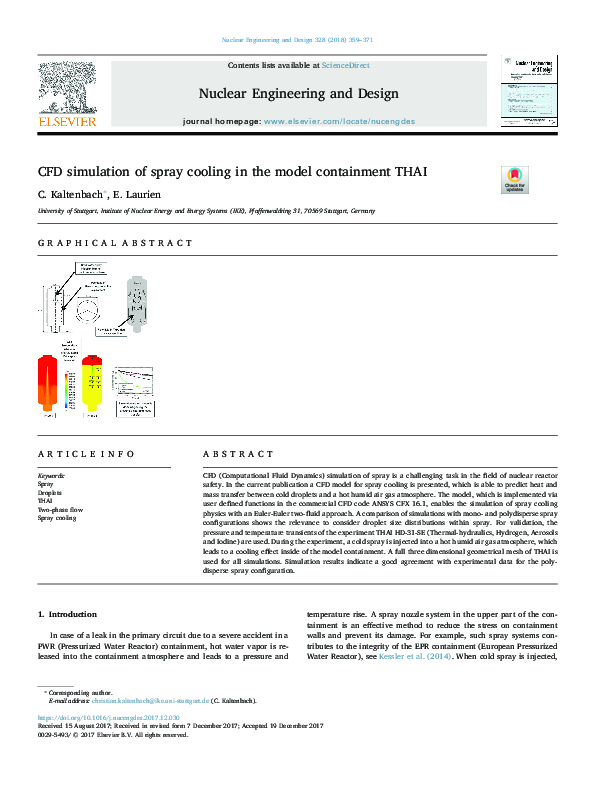 (PDF) CFD simulation of spray cooling in the model containment THAI