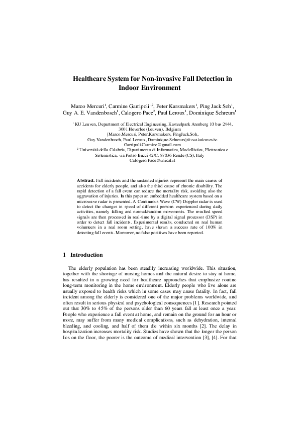 (PDF) Healthcare System for Non-invasive Fall Detection in Indoor Environment