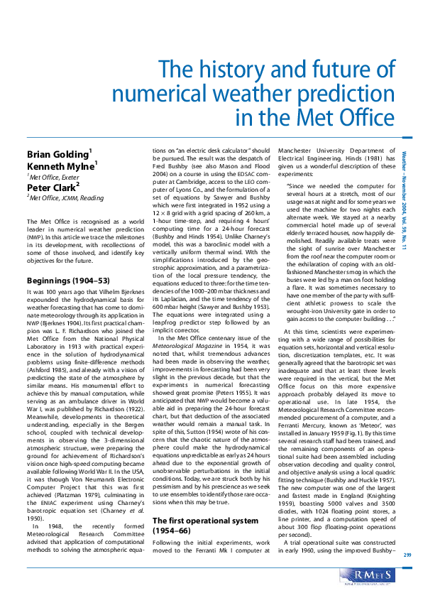 (PDF) The history and future of numerical weather prediction in the Met ...