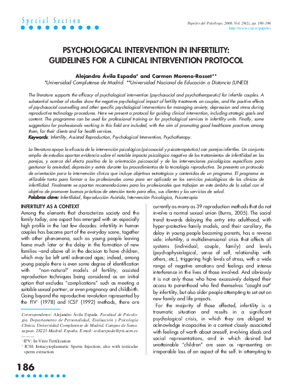 (PDF) Psychological Intervention in Infertility: Guidelines for a ...