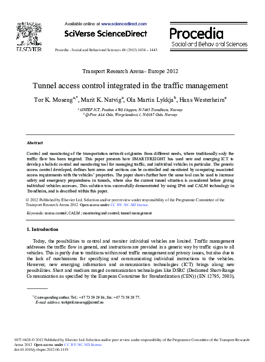 (PDF) Tunnel Access Control Integrated in the Traffic Management