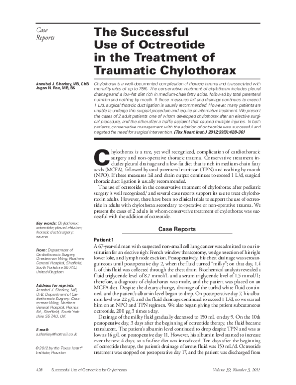 (PDF) The successful use of octreotide in the treatment of traumatic ...