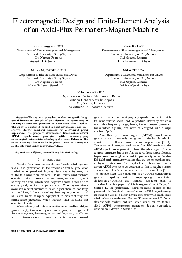 Pdf Electromagnetic Design And Finite Element Analysis Of An Axial Flux Permanent Magnet Machine