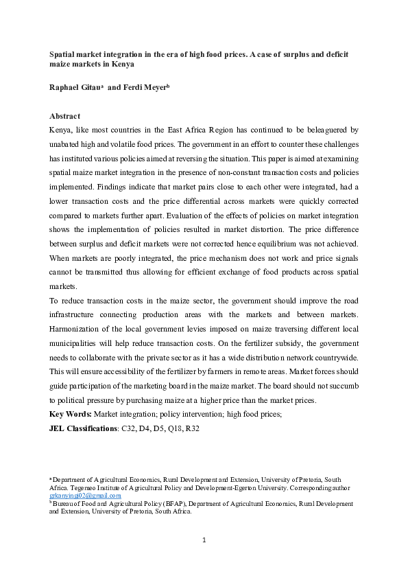 (PDF) Spatial market integration in the era of high food prices. A case ...