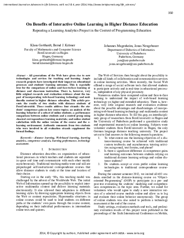 (PDF) On Benefits of Interactive Online Learning in Higher Distance ...