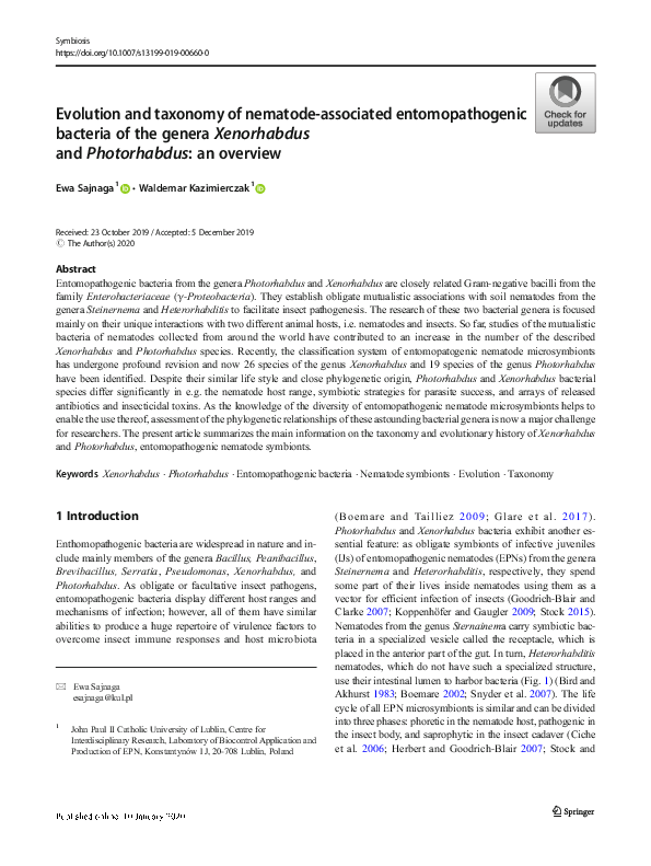 (PDF) Evolution and taxonomy of nematode-associated entomopathogenic ...