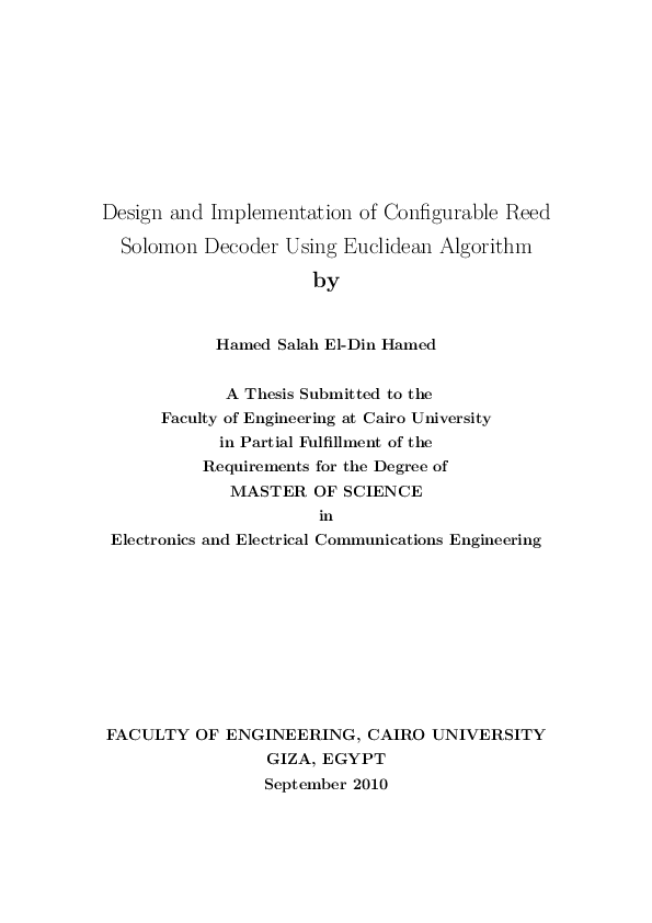(PDF) Design and Implementation of Configurable Reed Solomon Decoder Using Euclidean Algorithm
