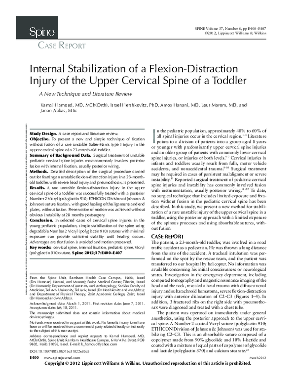 (PDF) Internal Stabilization of a Flexion-Distraction Injury of the ...