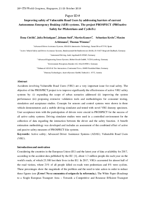 (PDF) Improving safety of Vulnerable Road Users by addressing barriers ...