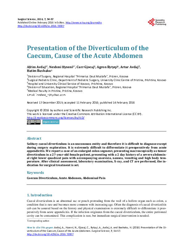 (PDF) Presentation of the Diverticulum of the Caecum, Cause of the ...