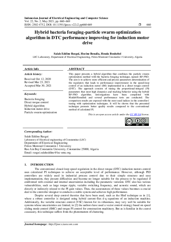 Pdf Bf Pso Optimization For Induction Motor Dtc