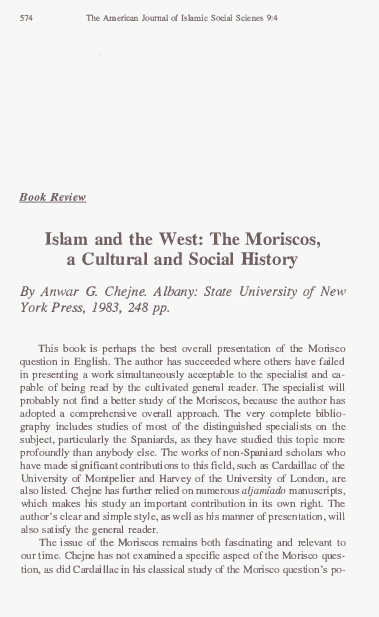 (PDF) Islam and the West: The Moriscos; A Cultural and Social History