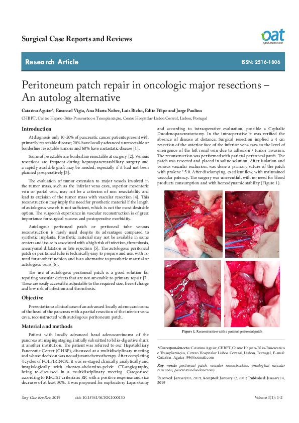 (PDF) Peritoneum patch repair in oncologic major resections – An ...