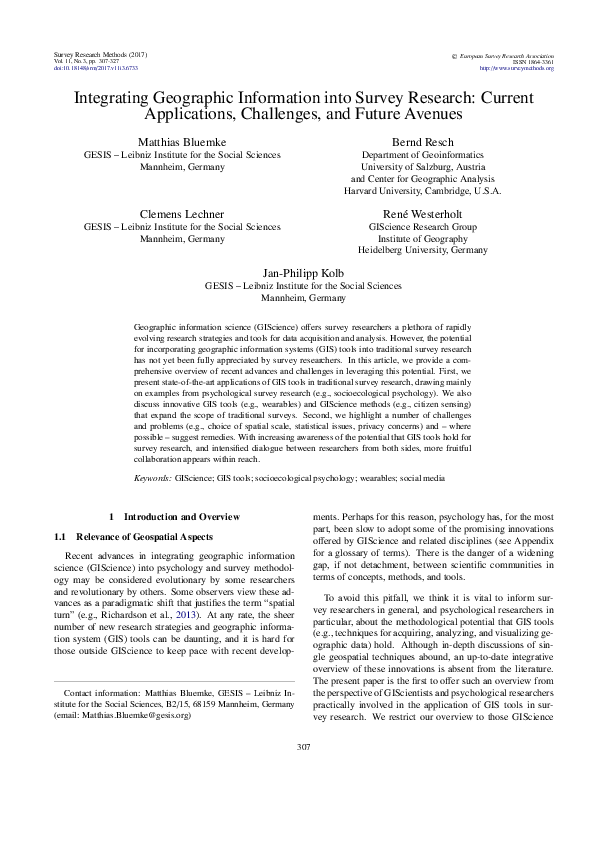 (PDF) Integrating Geographic Information into Survey Research: Current ...