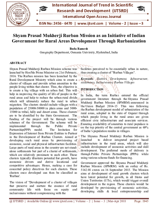 (PDF) Shyam Prasad Mukherji Rurban Mission as an Initiative of Indian ...