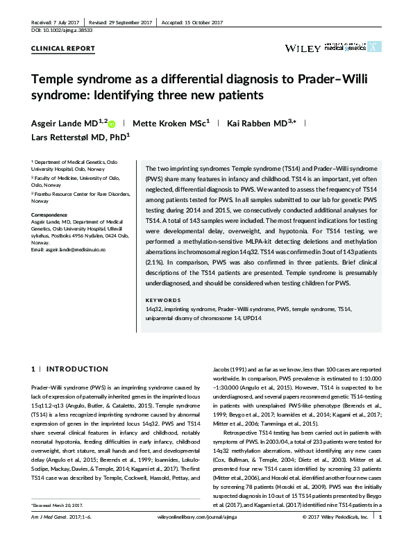 (PDF) Temple syndrome as a differential diagnosis to Prader-Willi ...