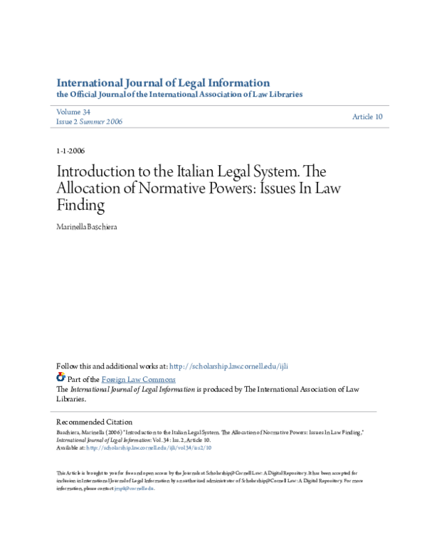 (PDF) Introduction to the Italian Legal System. The Allocation of ...