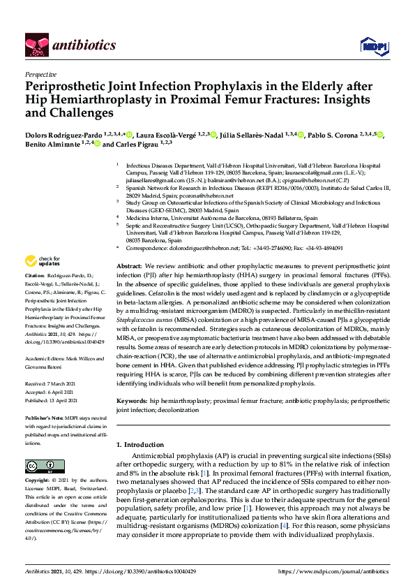 (PDF) Periprosthetic Joint Infection Prophylaxis in the Elderly after Hip Hemiarthroplasty in ...