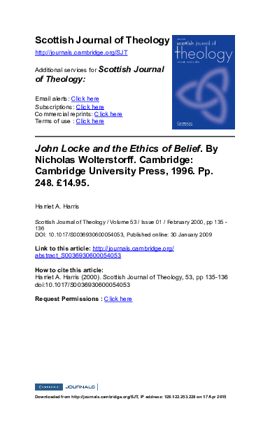 (PDF) John Locke and the Ethics of Belief. By Nicholas Wolterstorff ...