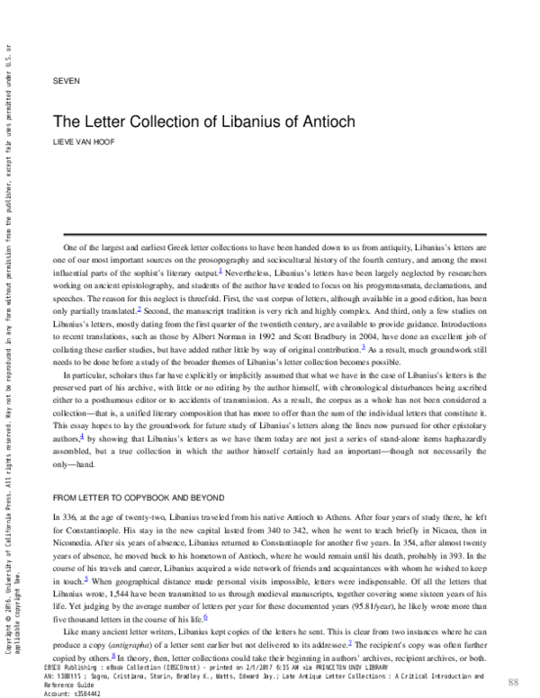 (PDF) The Letter Collection of Libanius of Antioch