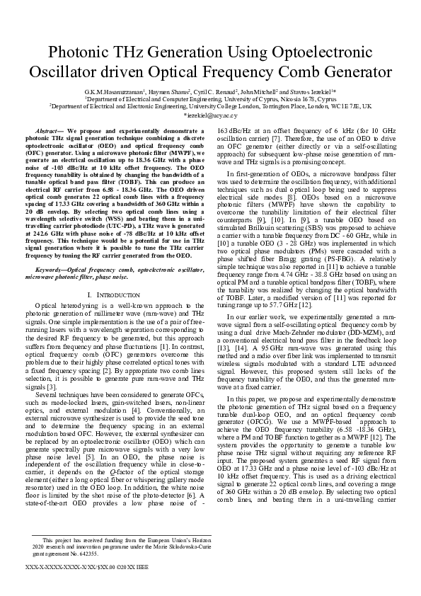 (PDF) Photonic THz Generation using Optoelectronic Oscillator-driven Optical Frequency Comb ...