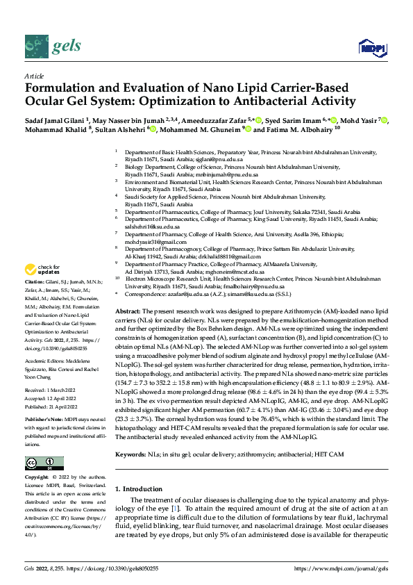Pdf Formulation And Evaluation Of Nano Lipid Carrier Based Ocular Gel System Optimization To