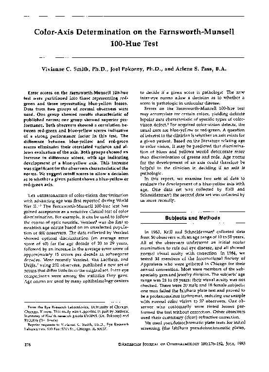 (PDF) Color-Axis Determination on the Farnsworth-Munsell 100-Hue Test