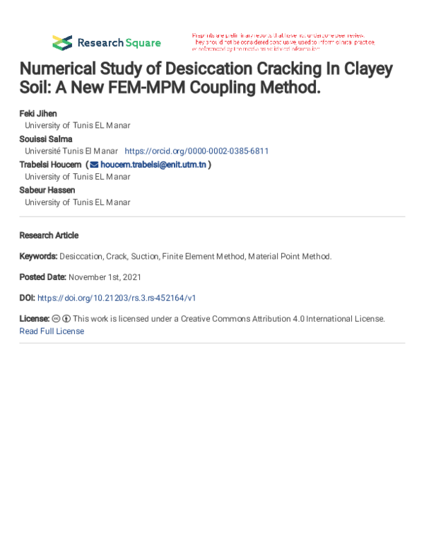 (PDF) Numerical Study of Desiccation Cracking In Clayey Soil: A New FEM ...