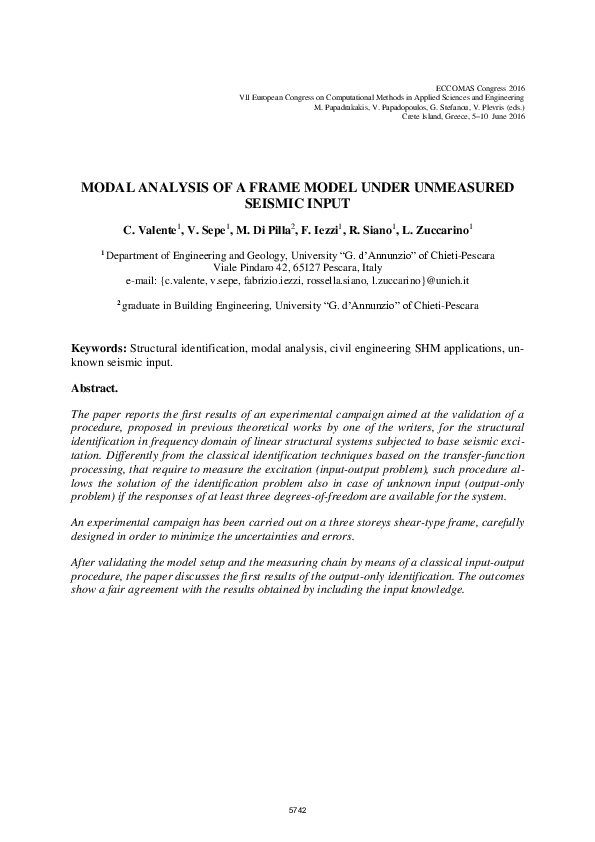 (PDF) Modal Analysis of a Frame Model Under Unmeasured Seismic Input