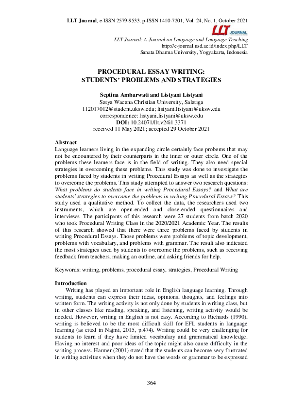 (PDF) Procedural Essay Writing: Students’ Problems and Strategies