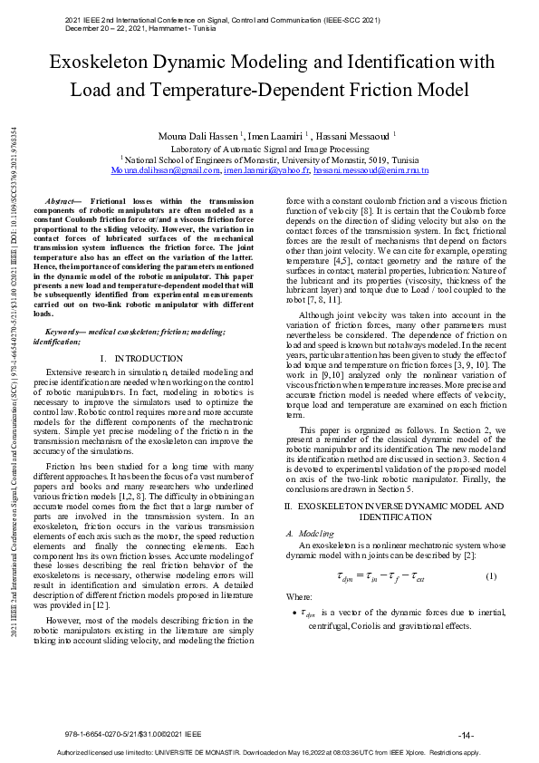 (PDF) Exoskeleton Dynamic Modeling and Identification with Load and Temperature-Dependent ...