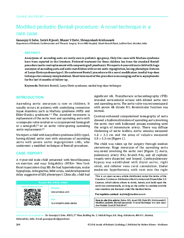 (PDF) Modified pediatric Bentall procedure: A novel technique in a rare ...