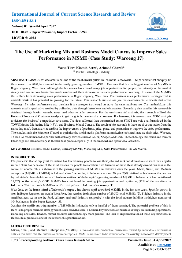 (PDF) The Use of Marketing Mix and Business Model Canvas to Improve ...