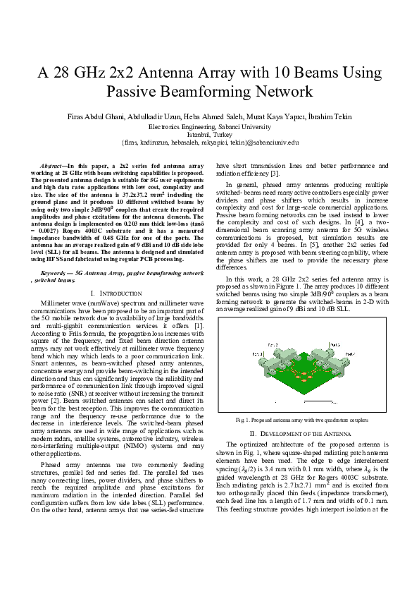 (PDF) A 28 GHz 2x2 Antenna Array with 10 Beams Using Passive ...