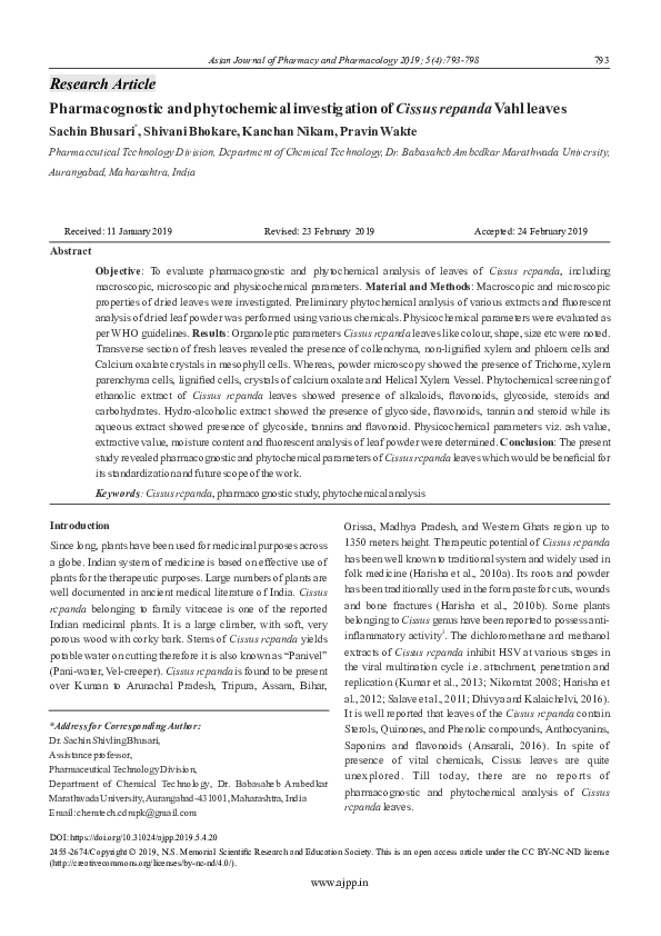 (PDF) Pharmacognostic and phytochemical investigation of Vahl leaves ...