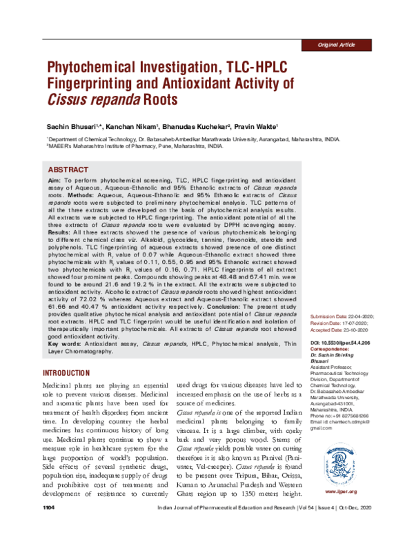 (PDF) Phytochemical Investigation, TLC-HPLC Fingerprinting and ...
