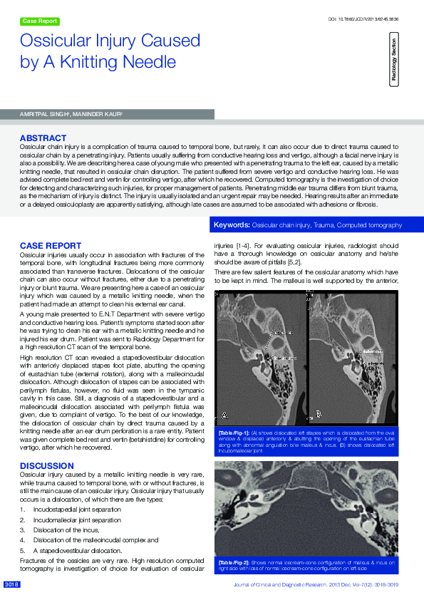 (PDF) Ossicular Injury Caused by A Knitting Needle