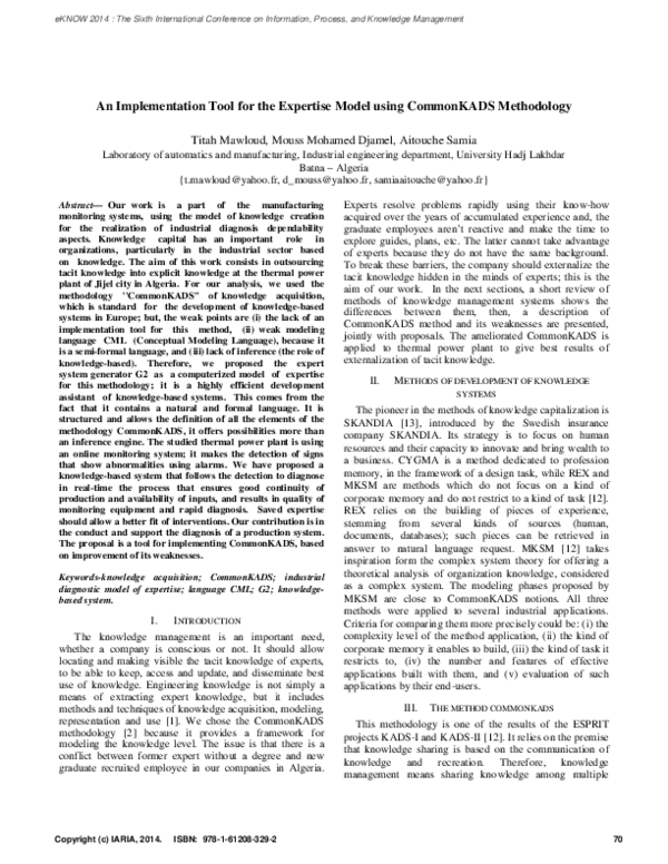(PDF) An Implementation Tool for the Expertise Model using CommonKADS Methodology