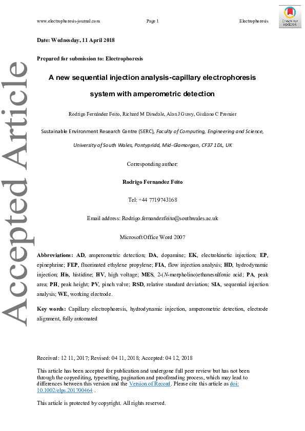 (PDF) Automated SIA-CE System for Amperometric Detection