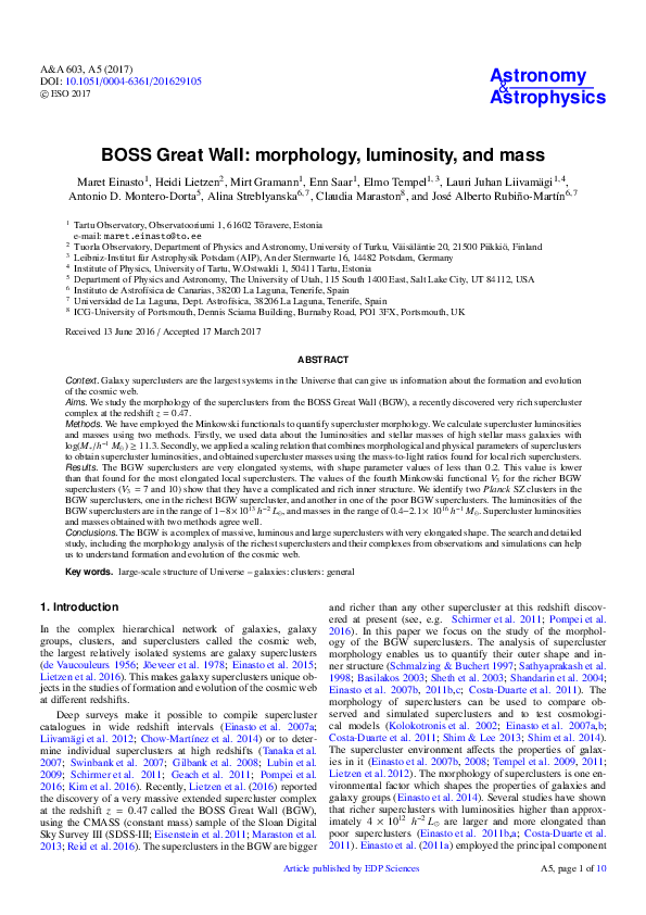 (PDF) BOSS Great Wall: morphology, luminosity, and mass