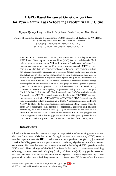(PDF) A GPU-Based Enhanced Genetic Algorithm for Power-Aware Task Scheduling Problem in HPC Cloud