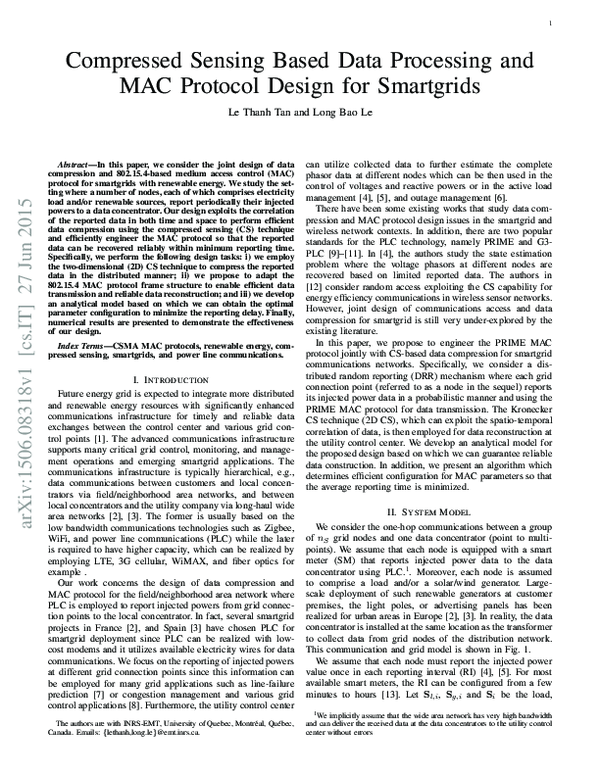 (PDF) Compressed sensing based data processing and MAC protocol design for smartgrids