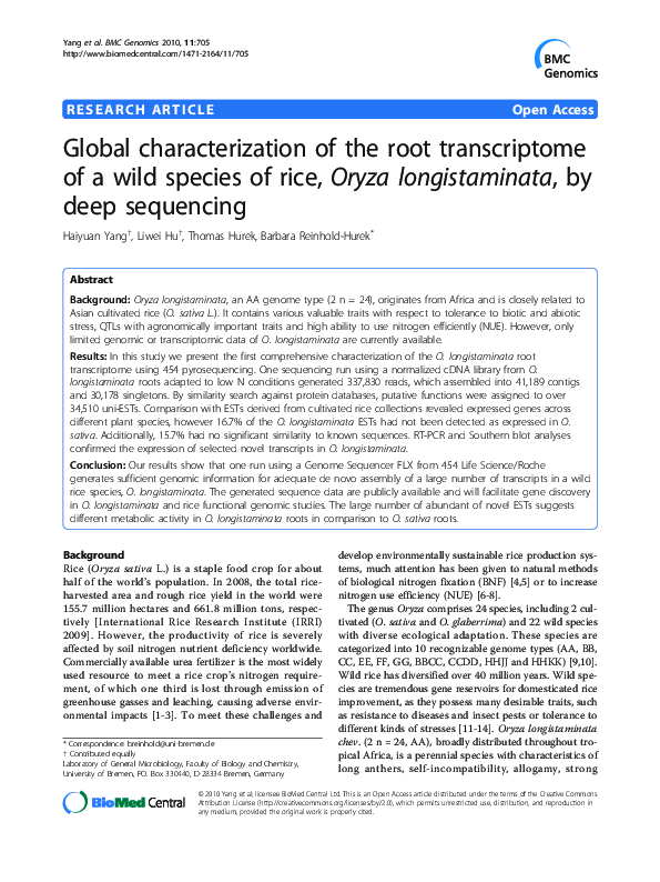 (PDF) Global characterization of the root transcriptome of a wild ...